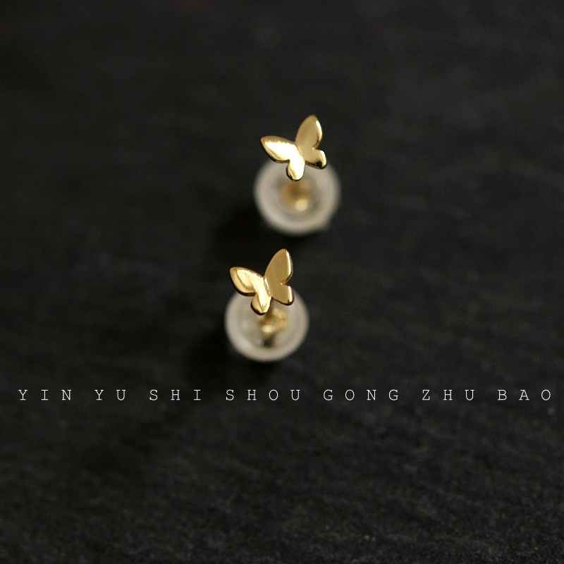 超可爱小巧925纯银镀14k金迷你光面蝴蝶耳钉韩简18k玫瑰金耳环女-Taobao Malaysia
