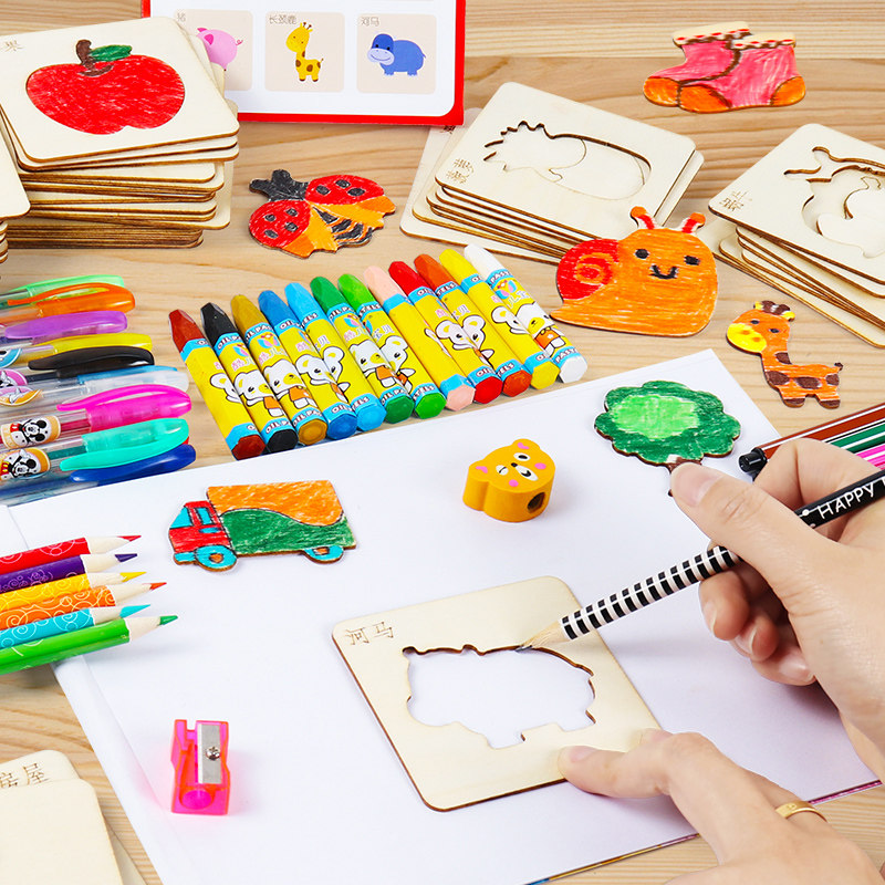 Children's drawing set Painting tools Color pen Doodle template ...