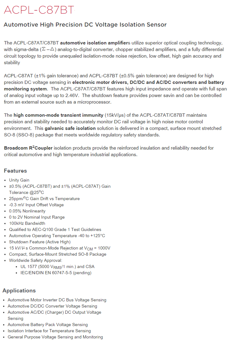 原装正品 ACPL-C87BT-500E SOIC-8 汽车高精度直流电压隔离传感器-阿里巴巴