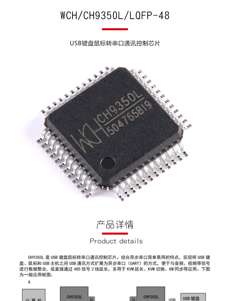 原装正品 CH9350L LQFP-48 USB键盘鼠标转串口通讯控制芯片-阿里巴巴