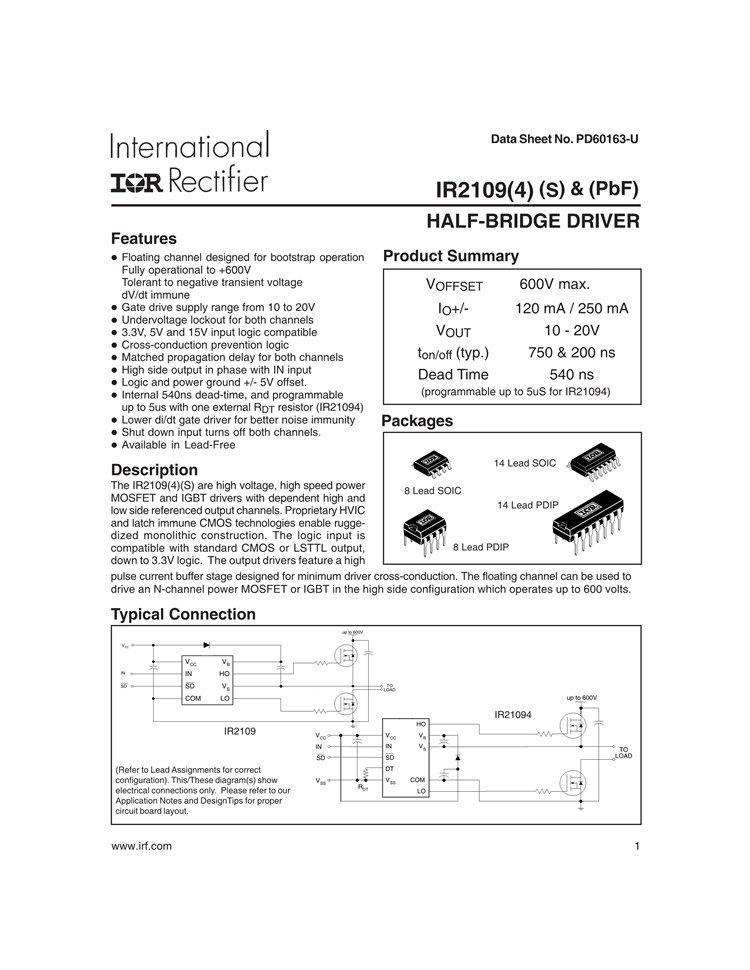 原装 IR21094STRPBF SOIC-14 600V半桥栅极驱动器IC-阿里巴巴