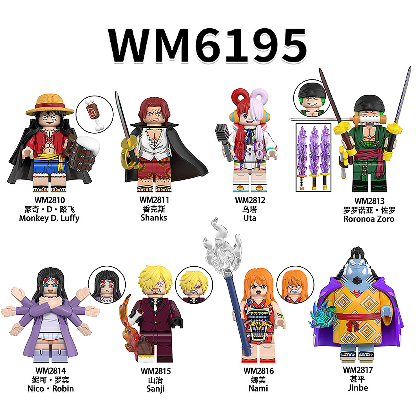 Lego one piece luffy, shanks, uta, and zoro wm6195: recreate the ...