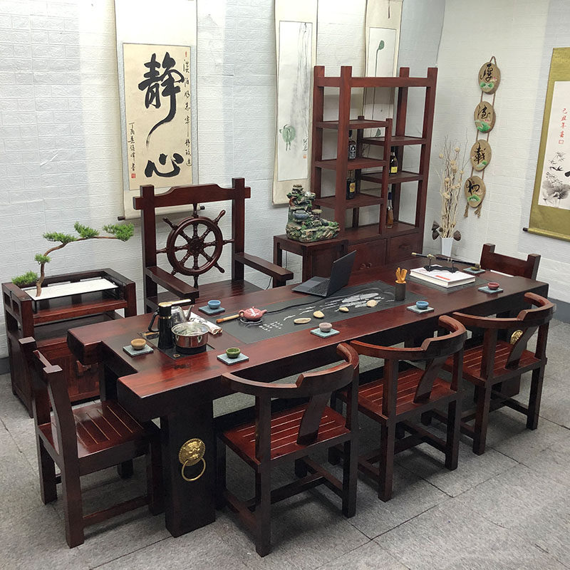 [USD 440.00] Old Ship Wood Tea Table and Chair Set New Chinese Solid ...