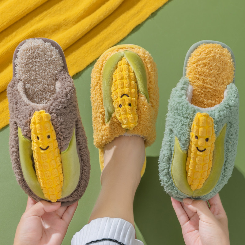 Korean style ins cotton slippers for women, winter plush warm home use ...