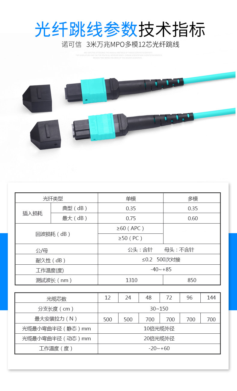 优质 8/12芯万兆多模40G光纤跳线 MPO-MPO转4LC 3/5/10/20米 OM3/-阿里巴巴