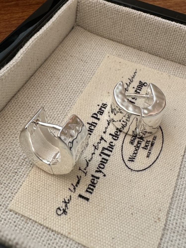 通体纯银925个性重工肌理圆形宽面耳环耳扣女ins冷淡风甜酷耳饰潮-Taobao