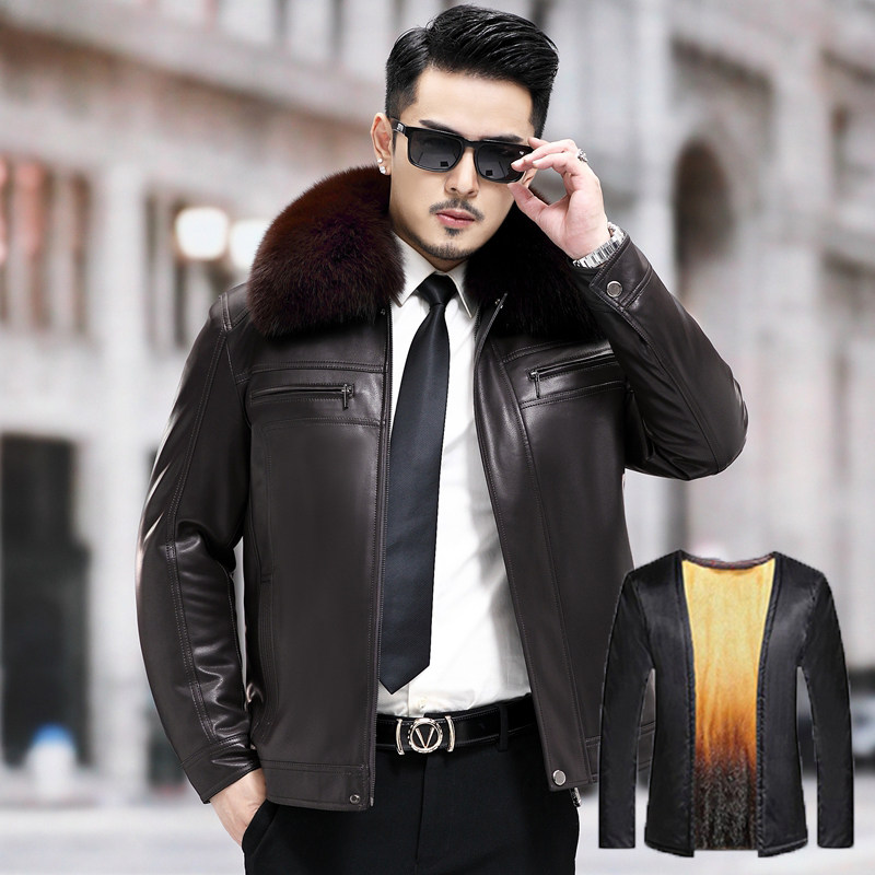 Haining leather dress men in winter middle-aged old Pini overcomes men ...