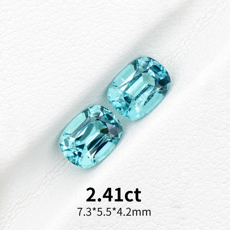 2.41ct配对薄荷绿碧玺枕形Tiffany蓝精切蓝绿碧玺裸石戒面宝石-Taobao Singapore