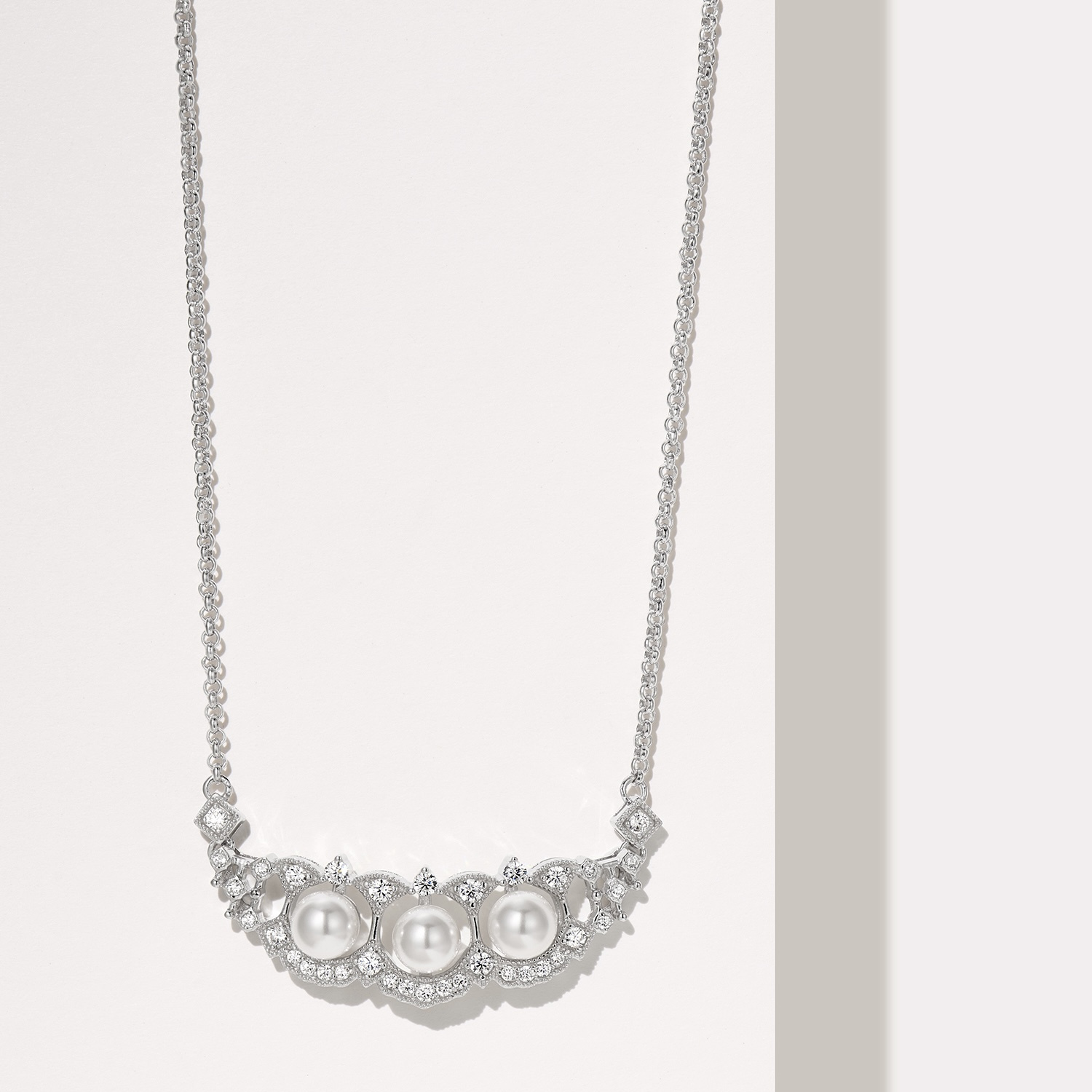 扇形珍珠蕾丝项链轻奢时尚高级感小众设计925银镀金项链-Taobao