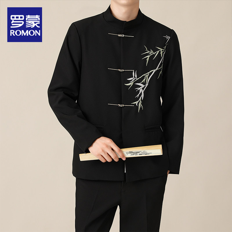 Luo mengxin chinoiserie stand collar tunic suit: chinese style bamboo ...