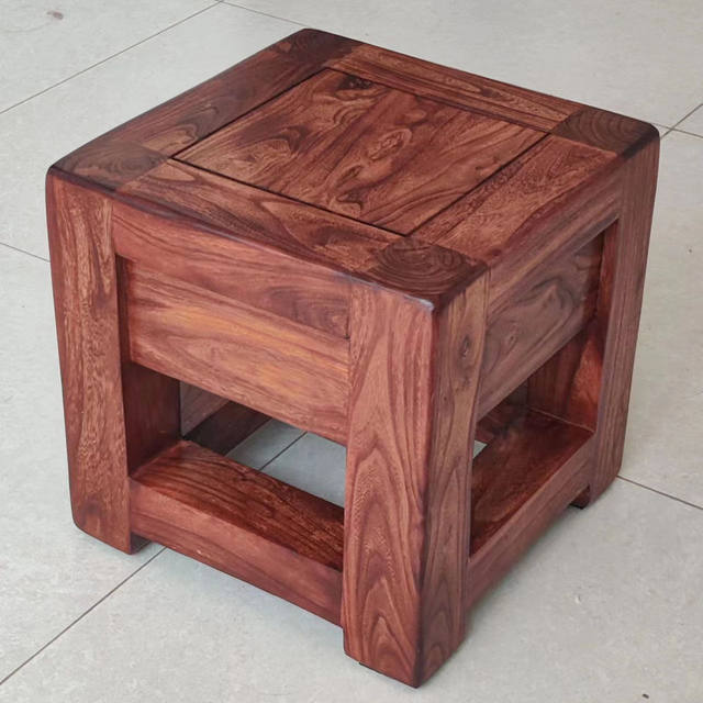 Elm carved square wooden stool, log stool, square stool, low stool ...