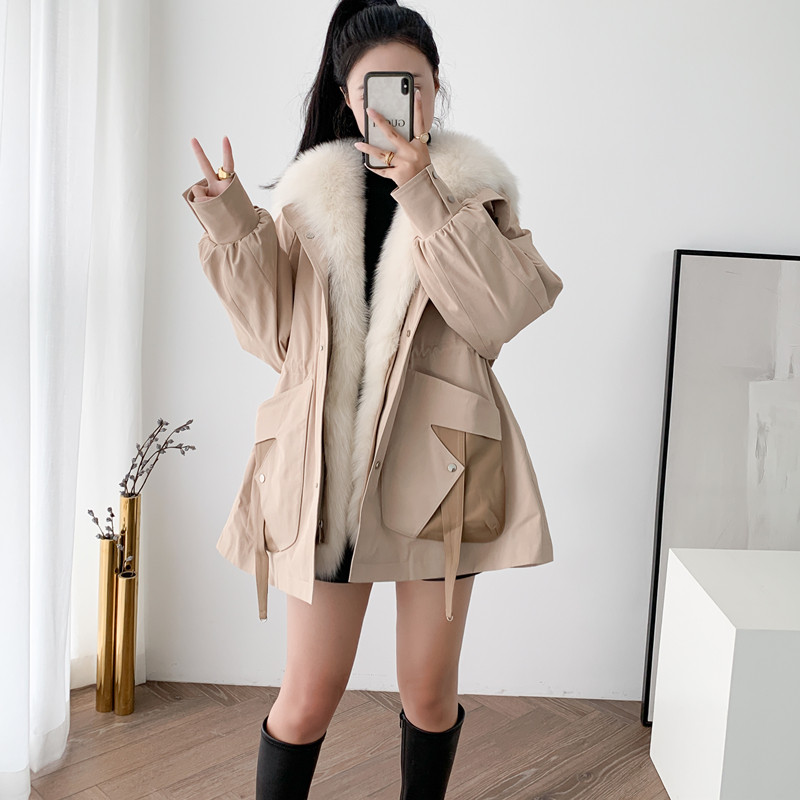 22 winter new navy collar fox fur pie overcoat women's mid-length ...