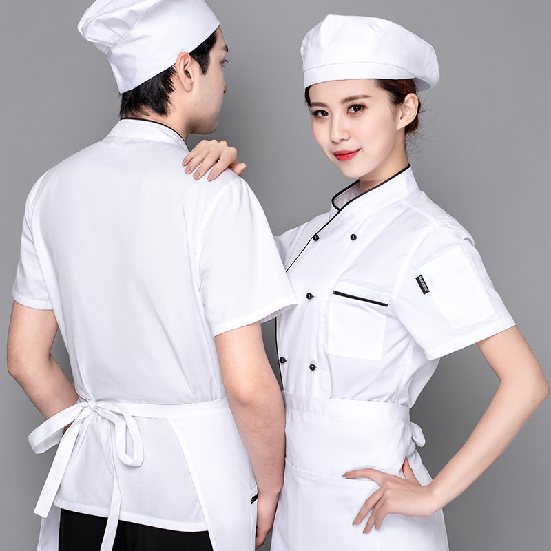Small size chef uniform women's short sleeve summer thin section school ...