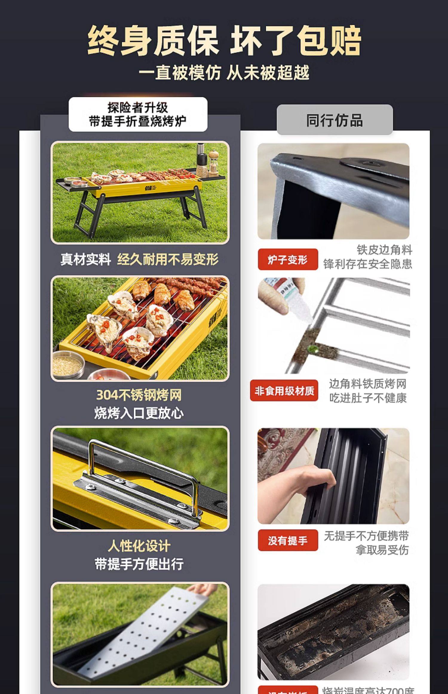 烧烤炉家用烧烤架户外烤肉炉折叠便携式小型碳炭烧烤黄色抽拉炉-阿里巴巴