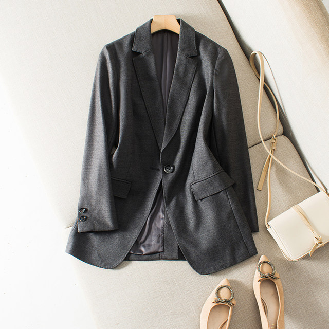 Streamlined commuting, high-end grey worsted thin wool fabric back ...