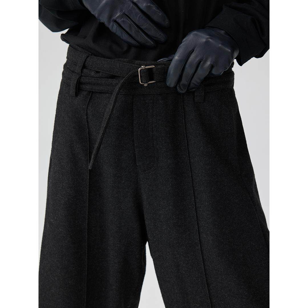 Simple Project*Twisted Belted Pants，弧形双腰带毛呢西裤如何穿出高级感？-休闲裤-淘宝好物网