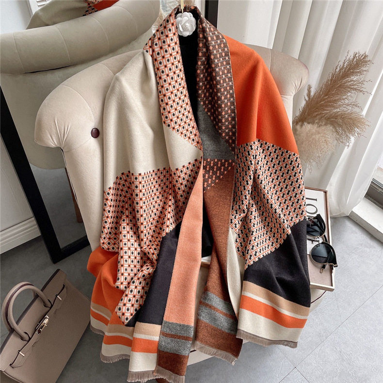 2023 New Style Thickened Cashmere Scarf Women's Geometric Color ...