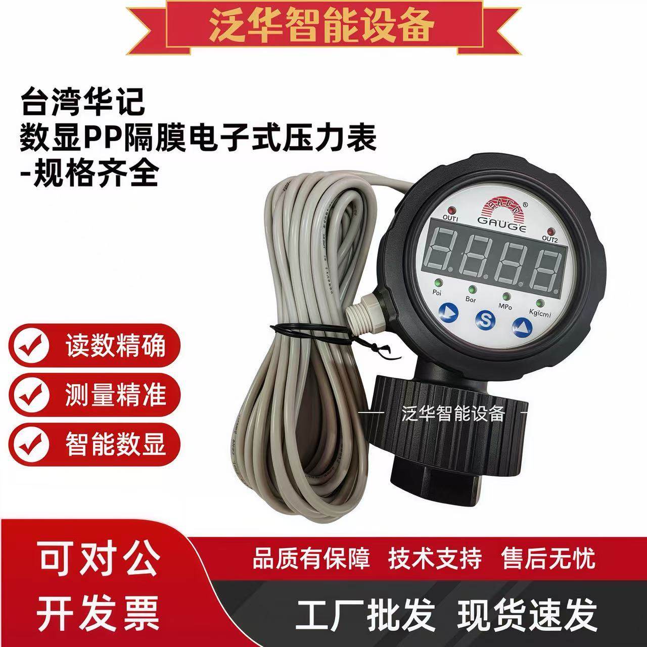 SS-CM19 SS-CM21臺灣華記SAFE-GAUGE數顯PP隔膜電子式壓力錶1/2PT