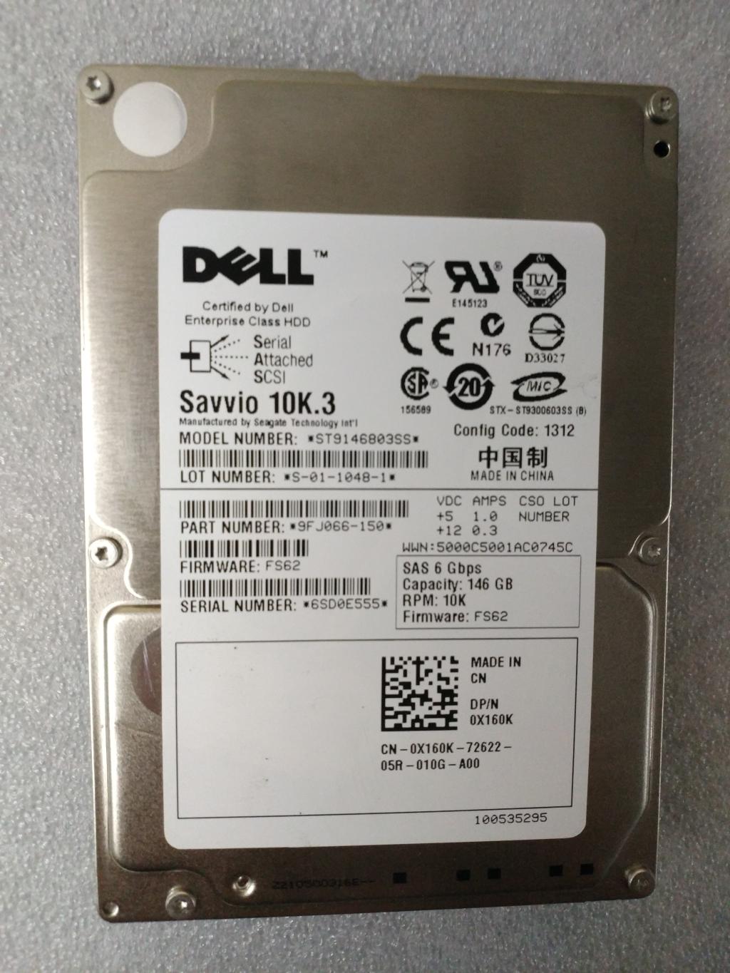Dell 146G SAS 10K 2 5 inch 6Gb SAS hard 0X160K 0X160K X829K ST9146803SS