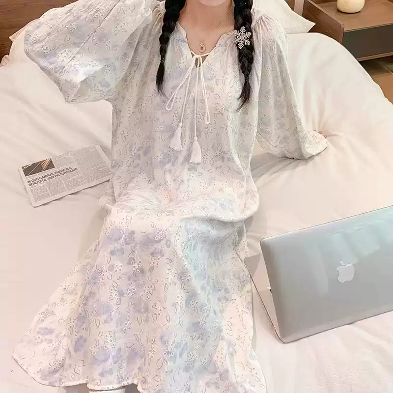 高级感莫奈花园睡袍女新款云朵棉长款睡裙洗澡浴袍夏季女款家居服