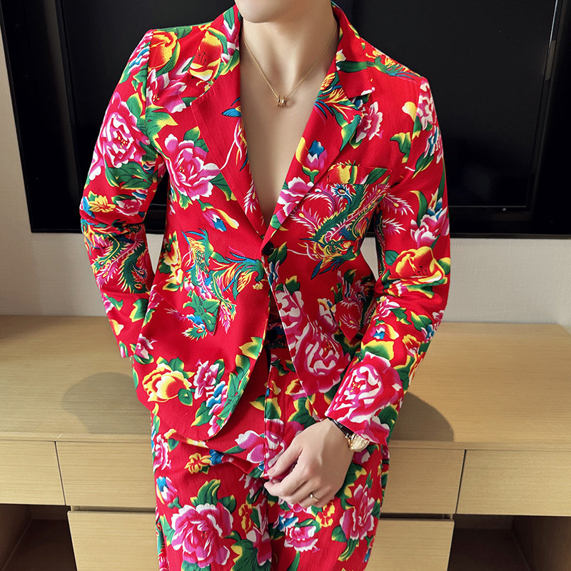 Northeastern large flower small suit suit: men's version of trendy ...