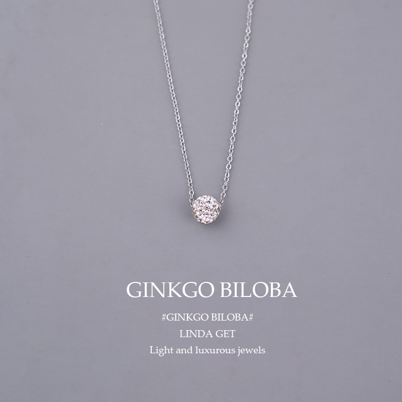 925纯银项链圆球吊坠锆石点缀小众设计气质锁骨链高级轻奢ins刻字-Taobao