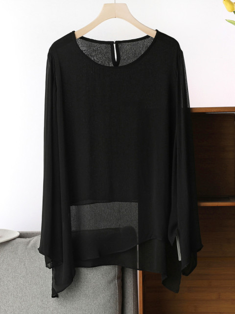 New summer style women's double-layer silk loose loose blouse, unique ...