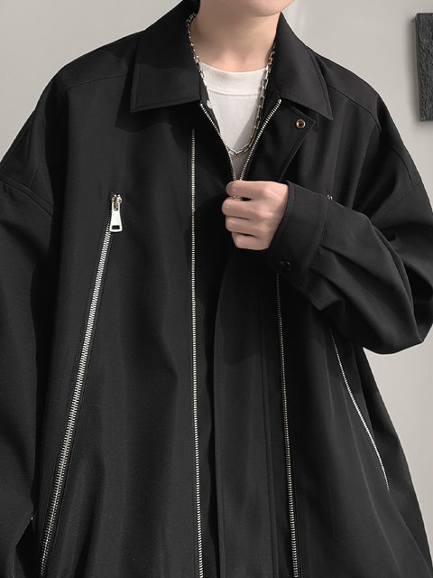 Multi-zipper lapel work jacket for men in spring and autumn new trendy ...