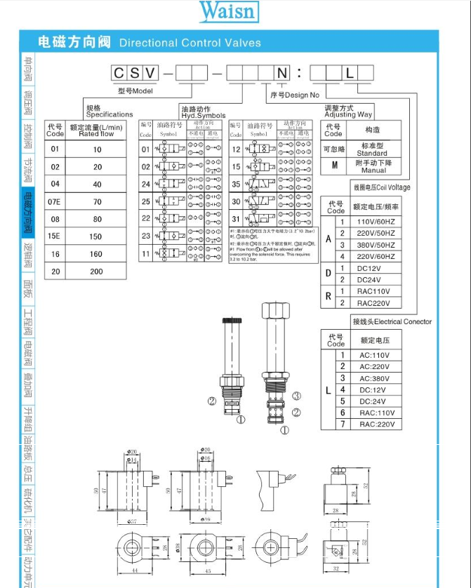 台湾WAISN电磁插装阀CSV-04-01电动止回阀CSV0201 0601 hs-2C液压-阿里巴巴