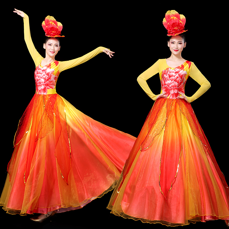 Chinese Folk Dance Dresses for women Women's dance big swing dress ...