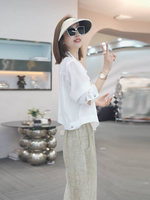 2025 white long-sleeved shirt for women with niche French high-end sun ...