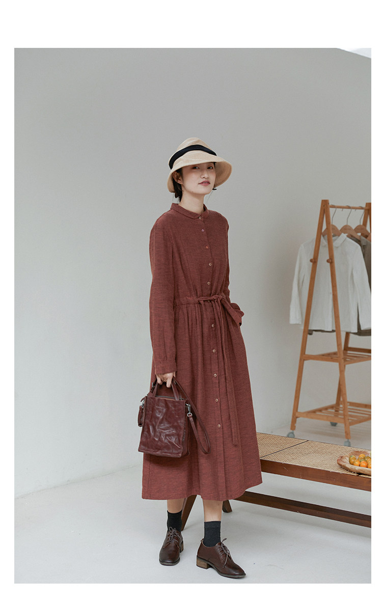 Fengya Air Yarn-dyed Cotton Vintage Elegant Dress Loose Mid-length ...