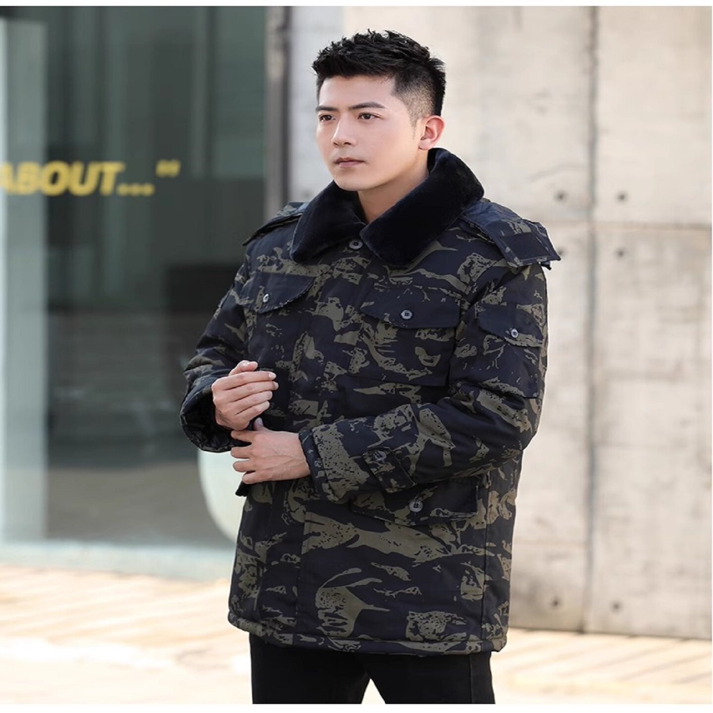 Men's thickened cotton-padded military coat, cold storage and cold ...