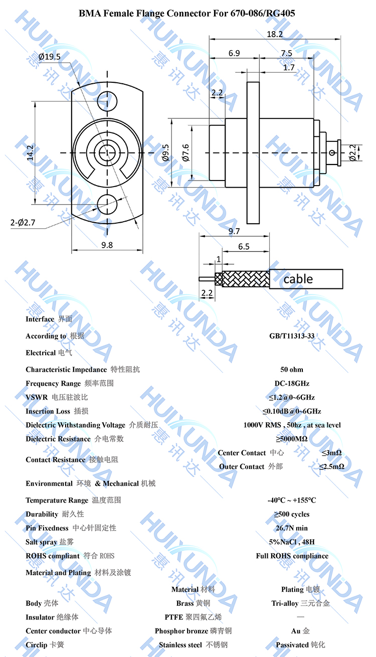 BMA-KFB2 BMA母头两孔法兰焊接086/RG405线缆BMA浮动盲插式连接器-阿里巴巴