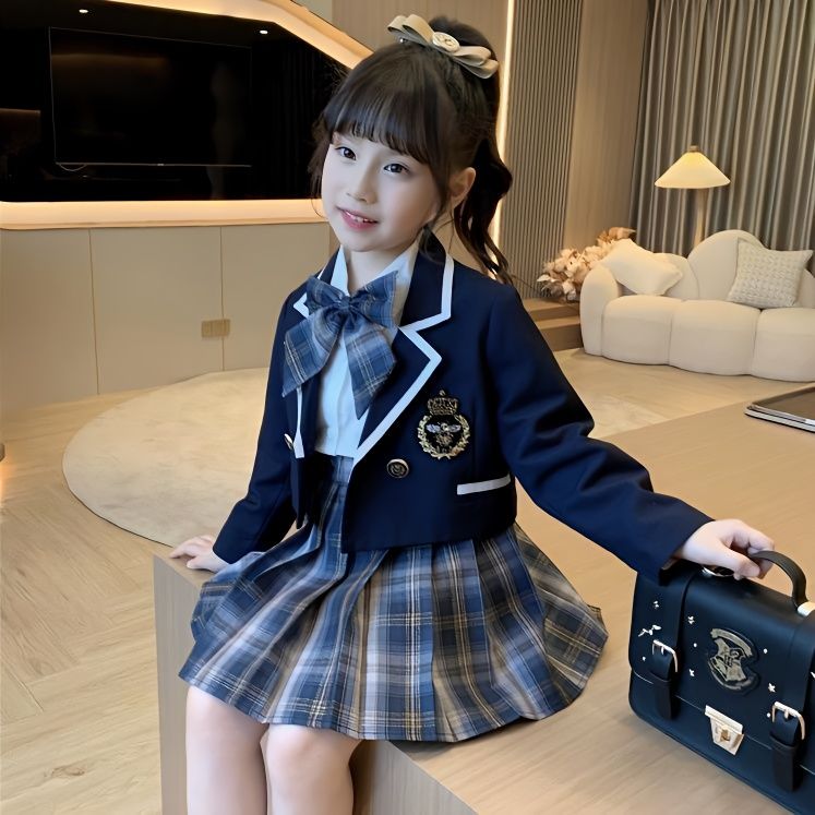 女童学院风套装春装儿童JK制服2024新款中大童西装外套衬衫百褶裙-Taobao