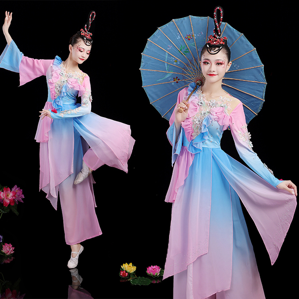 Chinese folk dance costumes for women performance dress fairy umbrella ...