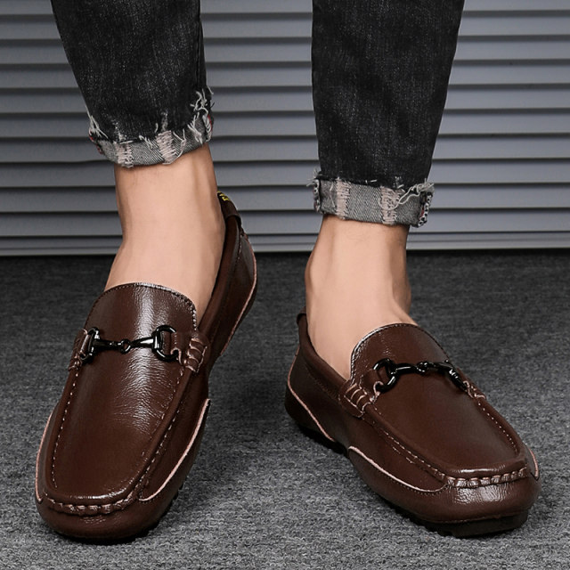 Wide fat feet bean shoes for men 45 genuine leather soft sole lazy ...