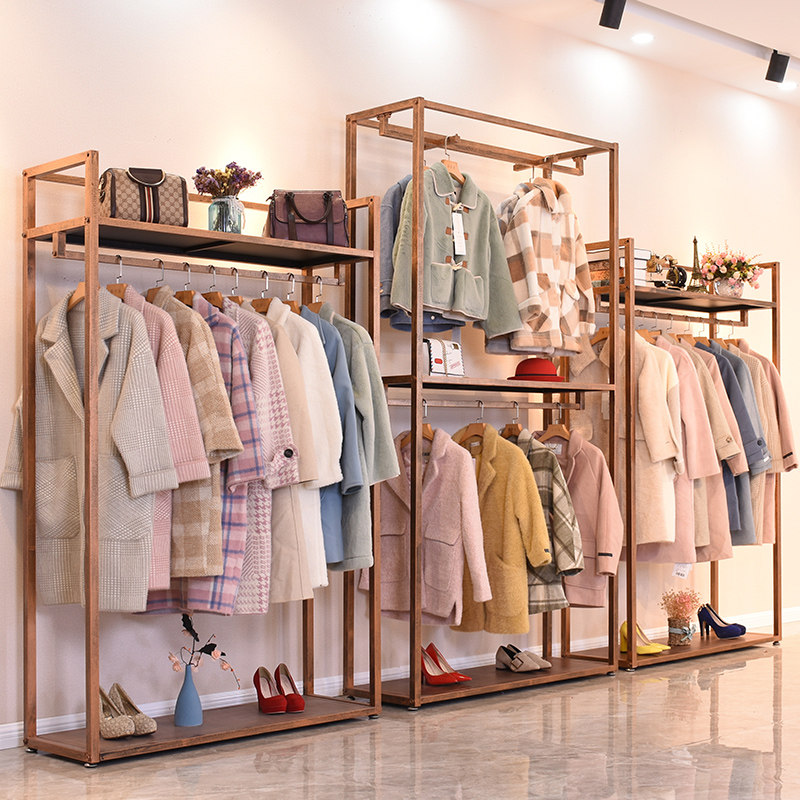 Double-layer clothing store display stand Floor-to-ceiling combination ...