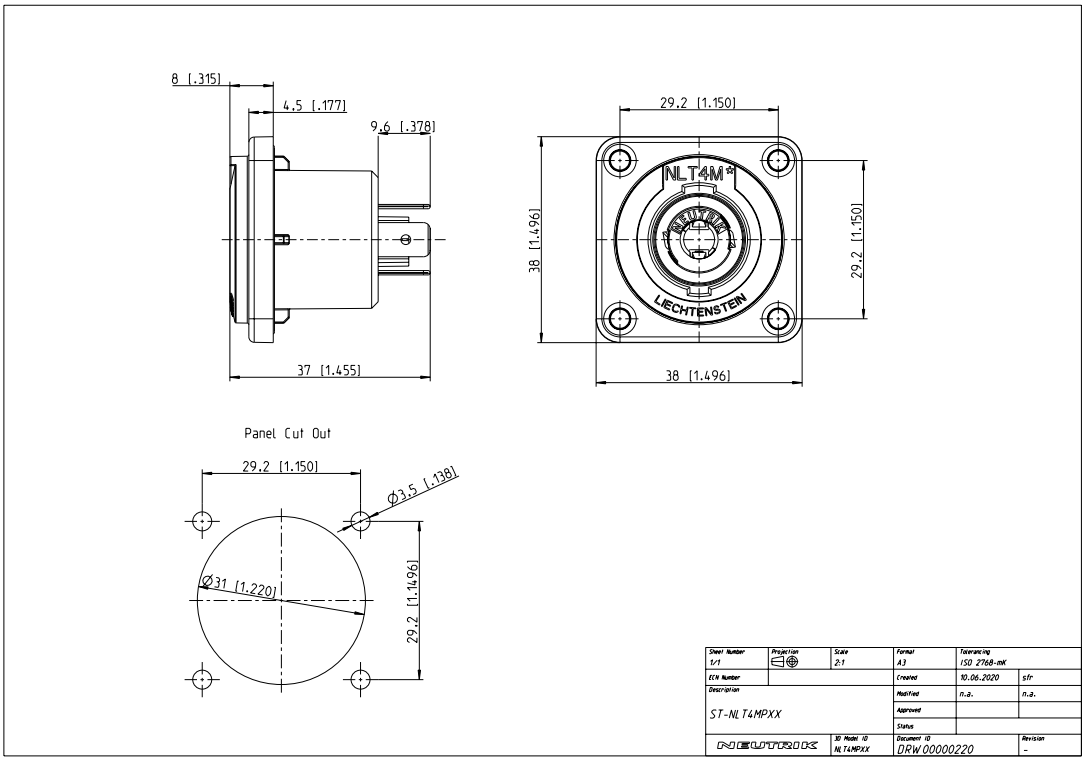 [市场动态]NEUTRIK优曲克 speakON底座 NLT4MPXX STXX系列 4芯金属公座