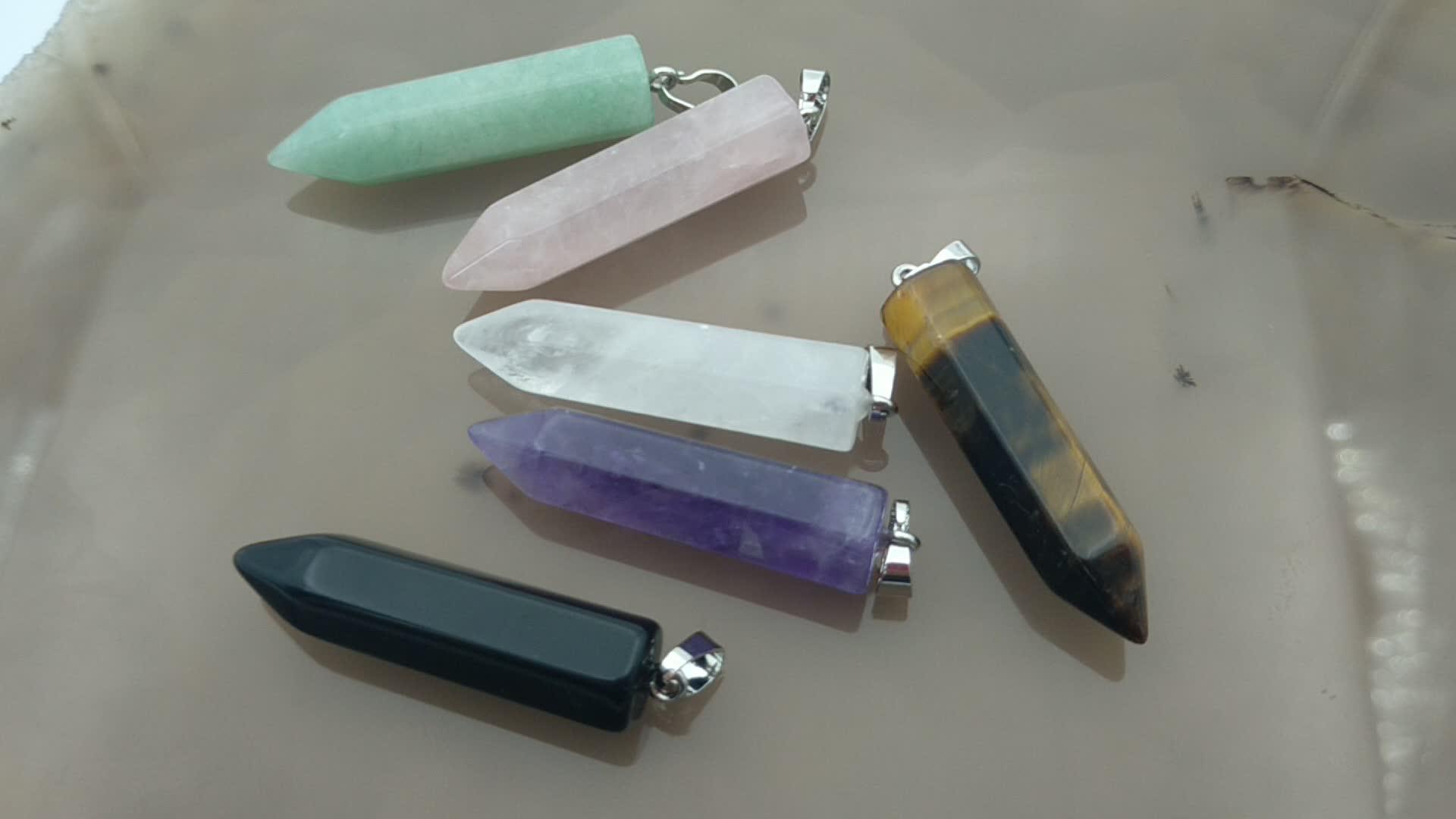 Hexagonal Bullet Shape Natural Stone Pendant Necklace Amulet Amethyst ...
