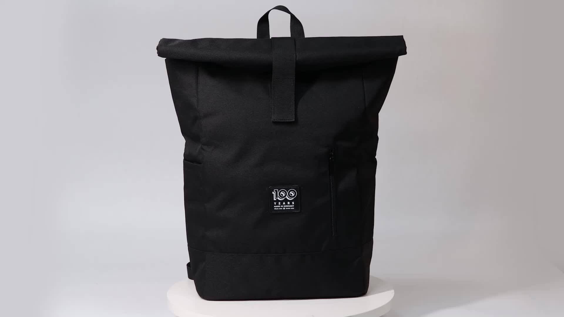 Factory Made Black Recycled Rpet Roll Top Backpack Fashion Roll Up ...