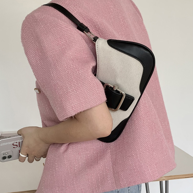 Hyuna Jiang Shiqi Same Style Bag Canvas Patchwork Armpit Baguette South ...