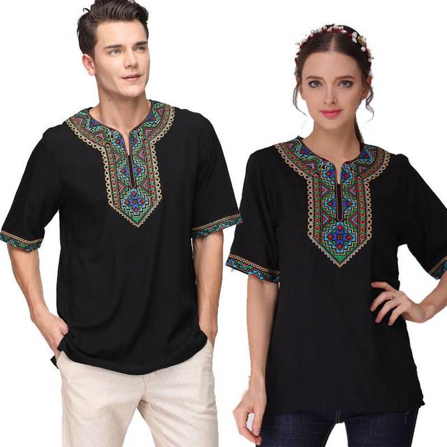 Xinjiang ethnic clothing embroidered short loose T-shirts men and women ...