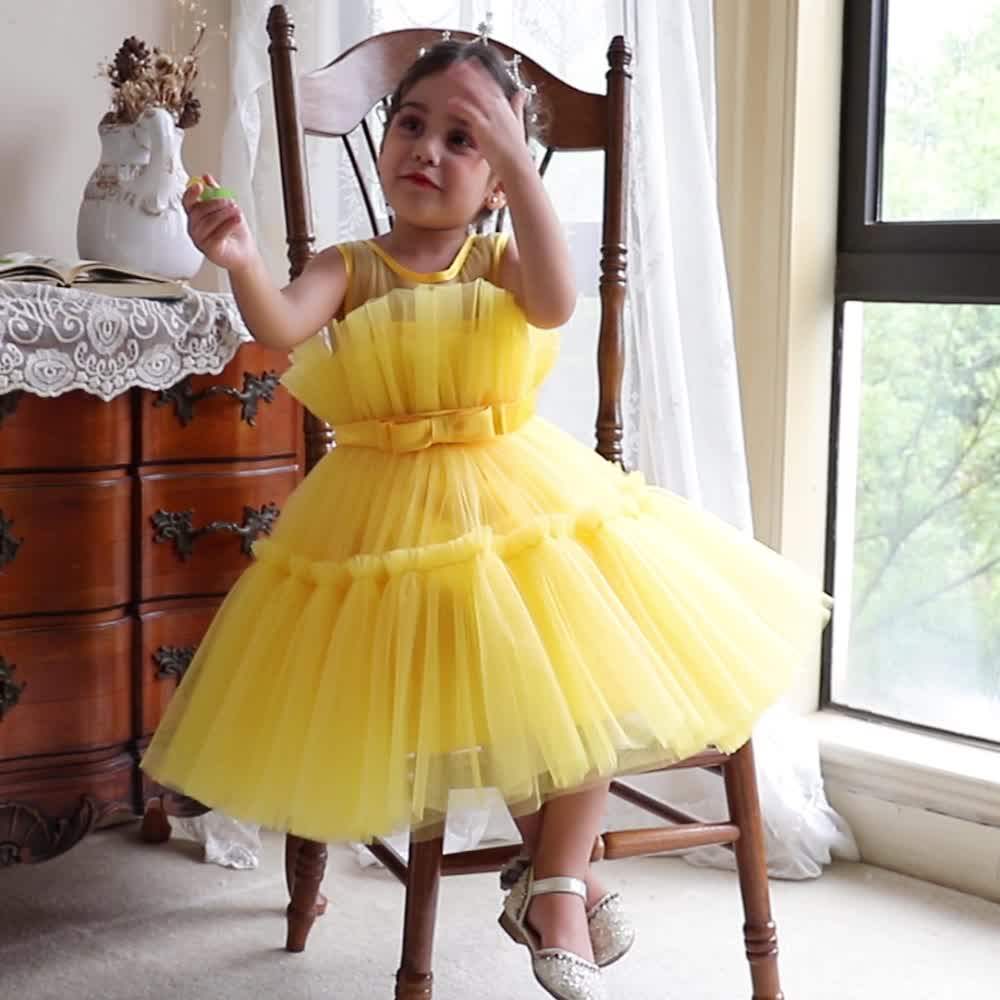 Baby Communion Princess Pageant Party Yellow Club Dresses For Girls ...