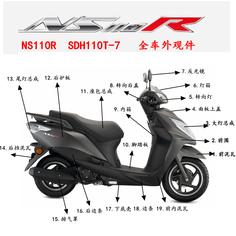 [USD 9.82] Application New Continent Honda NS110R Full Car Shell SDH110T-7 Inner Box Panel Front ...