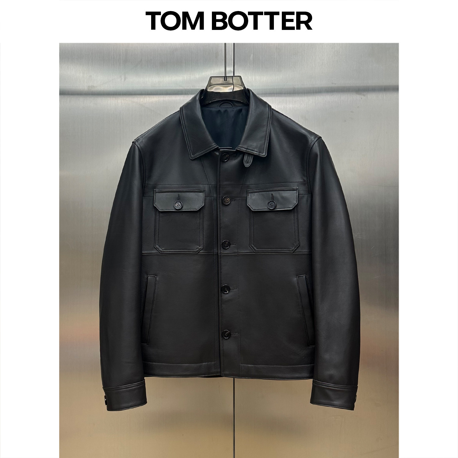 紳士格調25秋冬意式老錢風胎牛皮夾克男短款翻領真皮皮衣機車外套