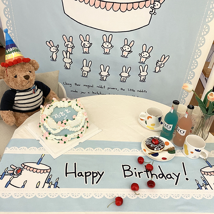 XEI3 ins清新可爱兔子生日装饰场景布置背景布儿童周岁派对挂布-阿里巴巴