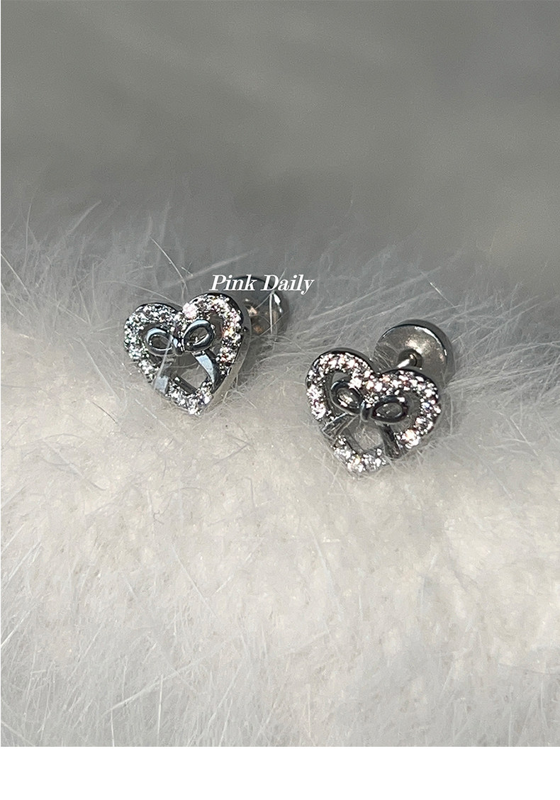 PinkDaily full diamond love bow ear bone nail flat bottom screw ear ...