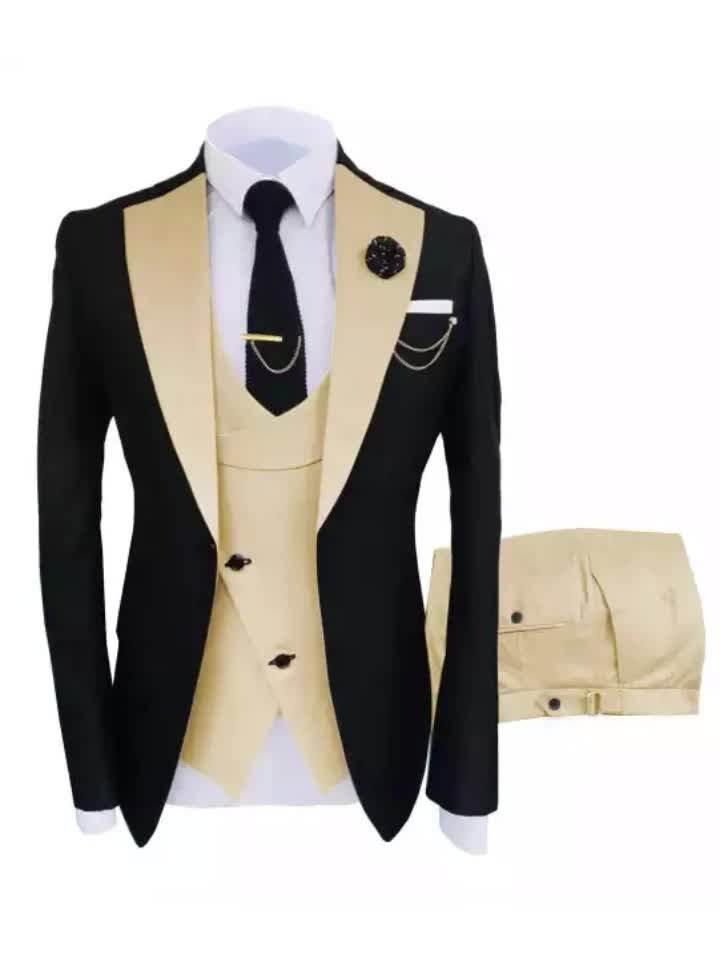 Two-color Men Suits 3 Pieces Tailored Best Man Groom Wedding Tuxedo ...