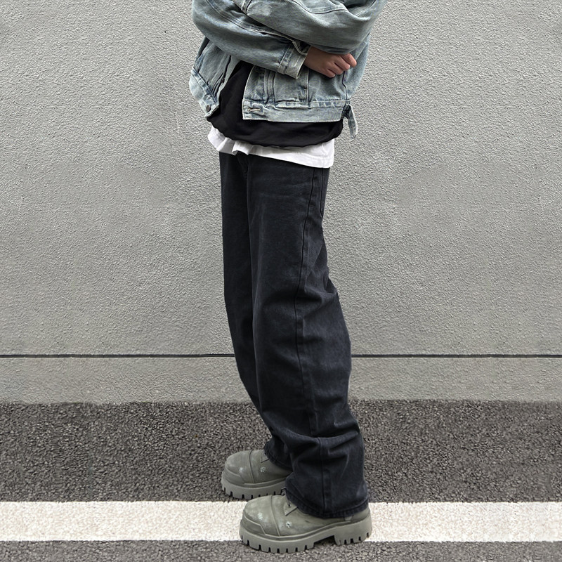 VUJADE TALK 006小众潮牌美式水洗做旧高腰直筒宽松阔腿牛仔裤男-阿里巴巴